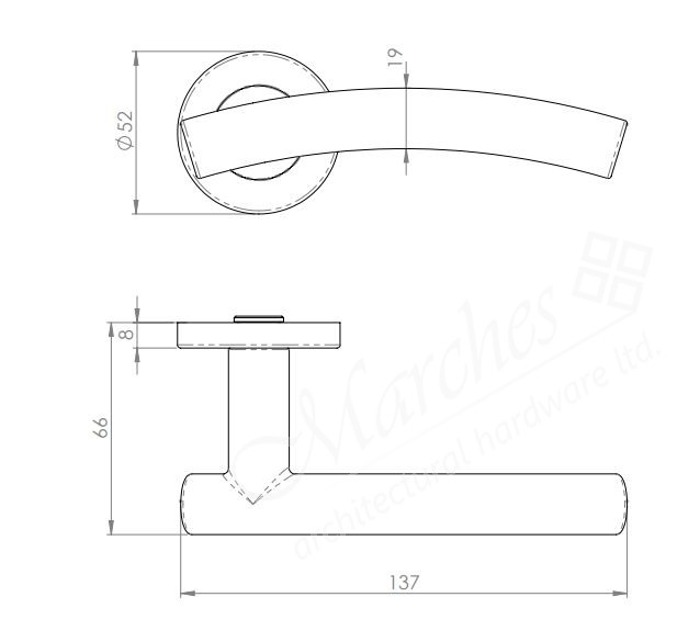 19mm Sprung Curved Lever Handle on Rose SSS - Lever Handles on Rose ...
