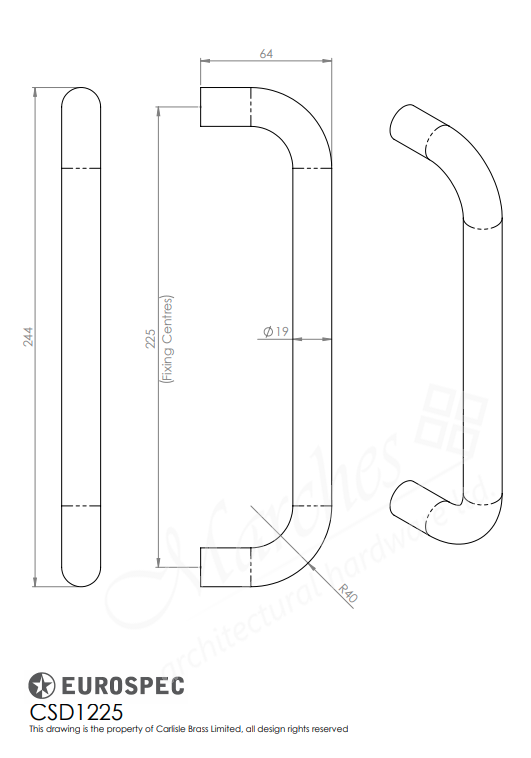 D Shaped Pull Handle 150mm - SSS (Grade 304) - Ironmongery - Marches ...