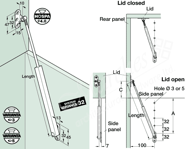 Lid Stay Fallex W Np 325mm - Stays: Lid stays - Locking and Security ...