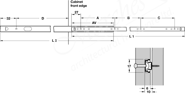 Drawer runners, single extension, 10 kg capacity, groove mounted ...