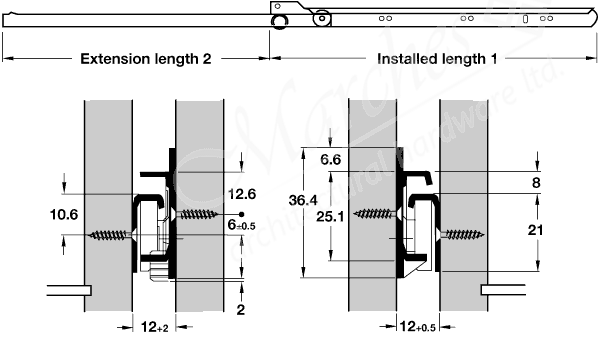 Drawer runners, single extension, 30 kg capacity, side mounting - Metal ...