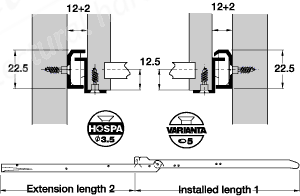 Drawer runners, single extension, 30 kg capacity, base mounting, cream ...