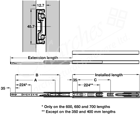 Accuride 3832-EC easy close front disconnect runner, full extension ...