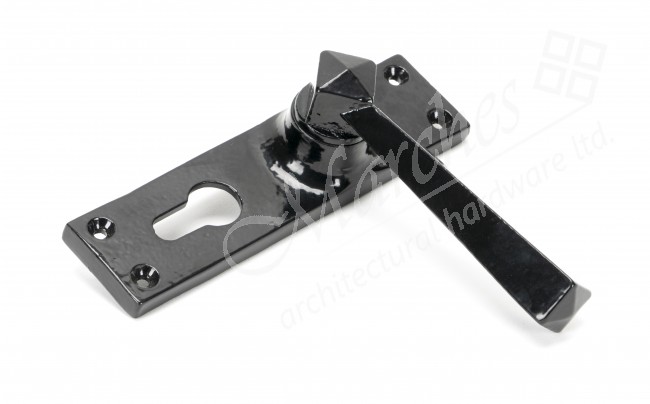 Black Straight Lever Euro Lock Set - Lever Handles on Backplate - Door ...