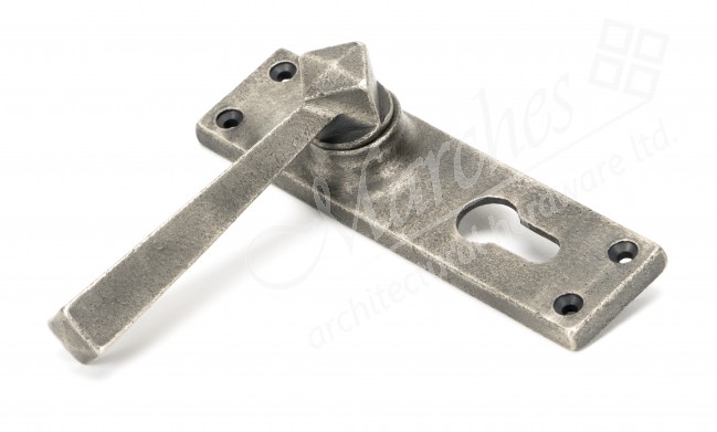 Antique Pewter Straight Lever Euro Lock Set - Lever Handles on ...