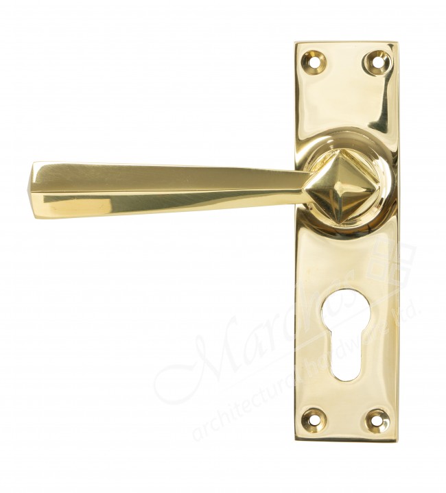 Polished Brass Straight Lever Euro Lock Set - Lever Handles on ...