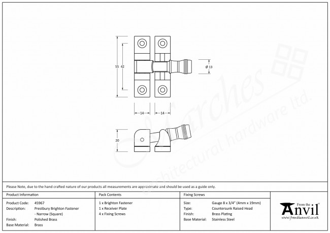 Prestbury Brighton Fastener - Narrow (Square) - Polished Brass - Sash ...
