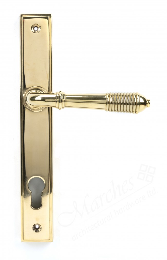 Reeded Slimline Lever Espag. Lock Set - Polished Brass - Espagnolette ...