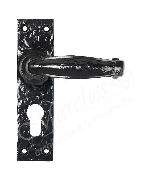 MF Lever Euro Lock Set - Black - Lever Handles on Backplate - Door ...