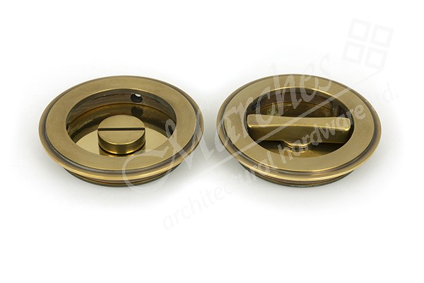 75mm Plain Round Pull Privacy Set - Aged Brass - Sliding & Pocket Door ...