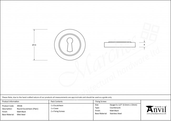 Matt Black Round Escutcheon (Plain) - Escutcheons - Escutcheons ...