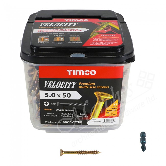 5.0 x 50 Velocity PZ2 Drive (Tub 600) Part Thread + x1 Impact Bit ...