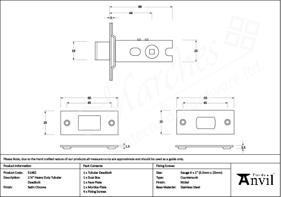 2½" Heavy Duty Tubular Deadbolt - Satin Chrome - Mortice Deadbolts ...