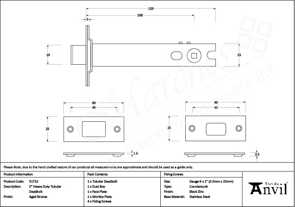 5" Heavy Duty Tubular Deadbolt - Aged Bronze - Mortice Deadbolts ...