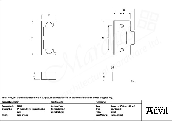 ½" Rebate Kit for Tubular Mortice Latch - Satin Chrome - Mortice ...