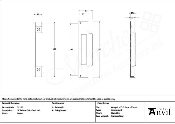 ½" Rebate Kit for Sash Lock - Pewter Patina - British Standard ...