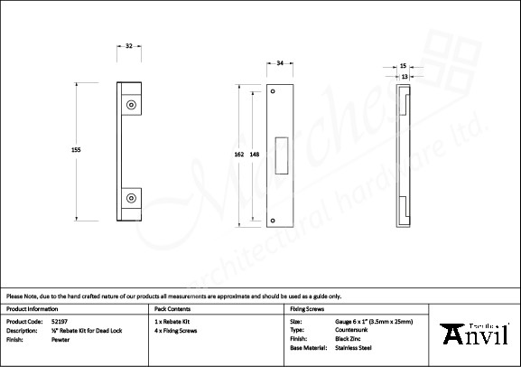 ½" Rebate Kit for Dead Lock - Various Finishes - British Standard ...