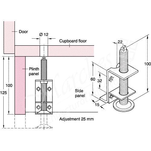 Plinth Support Galv. M10x100mm - Cabinet carcase and plinth fittings ...