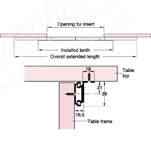 Extending table runner, 650-1200 mm installed length - Runners for ...