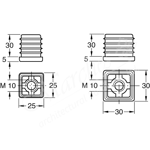 Square Plug M10 25x25mm - Furniture glides - Carcase and shelf fittings ...