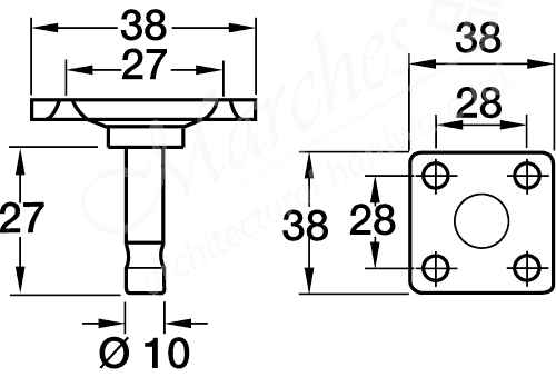 Pin With Mounting Plate Galv - Marches Architectural Ironmongery