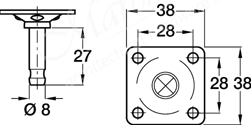 Pin With Mounting Plate Galv - Marches Architectural Ironmongery