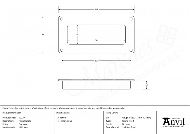 Flush Handle - Beeswax - Marches Architectural Ironmongery