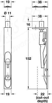 Lever action flush bolt, 152 x 19 mm - Bolts - Door Furniture ...