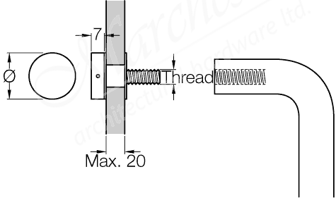 Pig-nosed Bolt 19mmdia Sat Ss - Screws and fixing for door handles ...