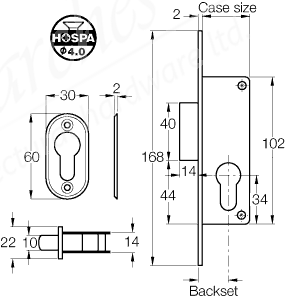 Mortice cylinder deadlock case, 20-35 mm backset, narrow stile - Sash ...