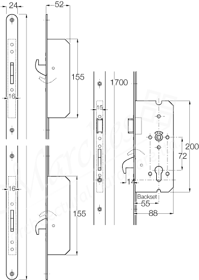 Mortice Cyl 3 Point Deadlock - Cylinder 3 point locks - Locking and ...