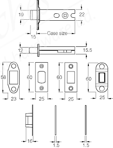 Tubular mortice deadbolt, 82 mm backset, 103 mm case size - Mortise ...