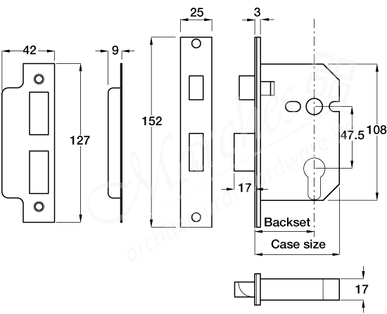 Cyl Lock Backset 44mm Sss - Sash locks cases - Locking and Security ...