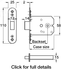 Mortice box deadbolt, 44 mm backset, 65 mm case size - Mortise bathroom ...