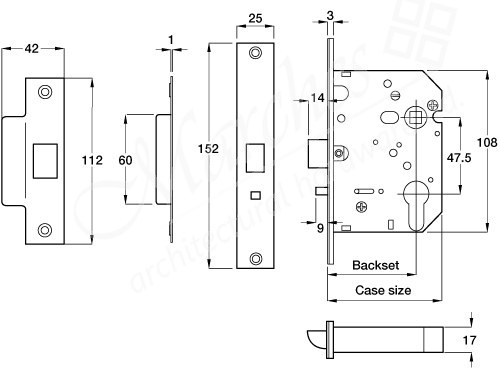 Mortice Cyl Nightlatch Case 76mm SSS - Cylinder night latch lock cases ...