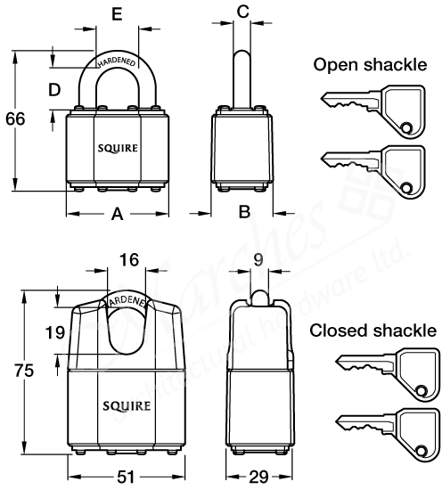 Laminated Padlock Closed Shackle 51mm Zp - Padlocks and Fittings ...