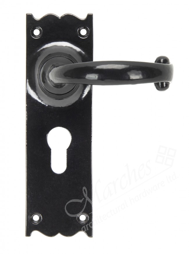 Cottage Euro Lever Lock Set - Black - Lever Handles on Backplate - Door ...
