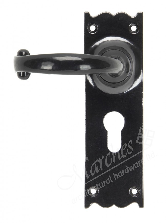 Cottage Euro Lever Lock Set - Black - Lever Handles on Backplate - Door ...
