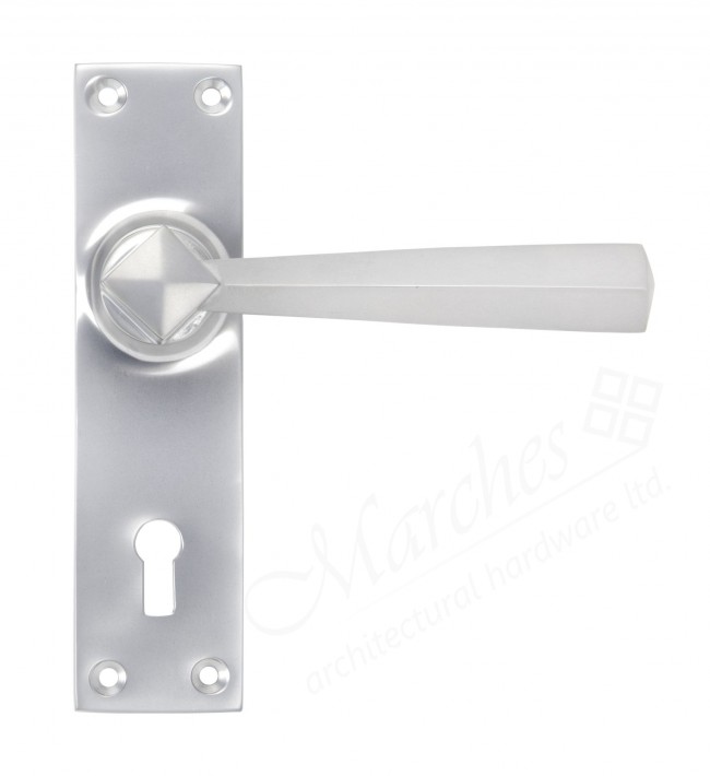 Straight Lever Lock Set - Satin Chrome - Lever Handles on Backplate ...