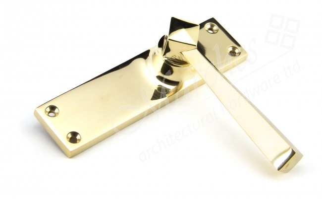 Straight Lever Latch Set - Polished Brass - Lever Handles on Backplate ...