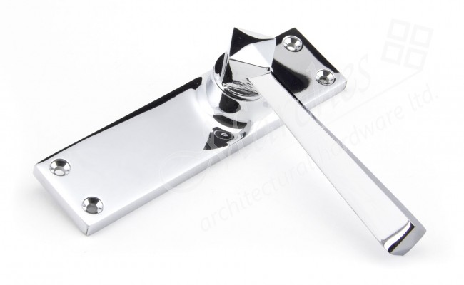 Straight Lever Latch Set - Polished Chrome - Lever Handles on Backplate ...
