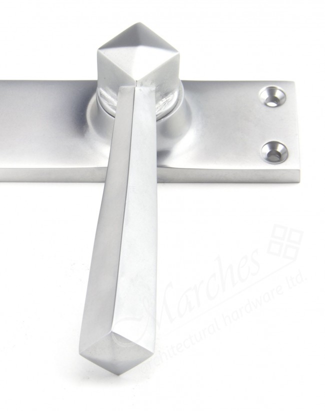 Straight Lever Latch Set - Satin Chrome - Lever Handles on Backplate ...