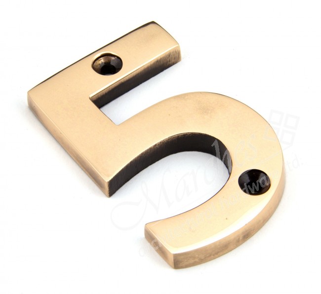 Numeral 5 - Polished Bronze - Numerals & Letters - Door Furniture ...