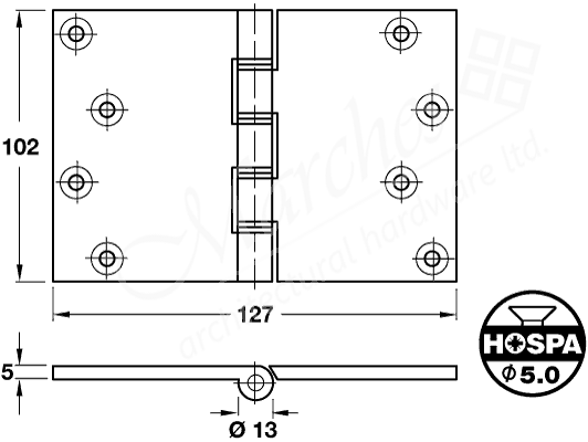 Brass DPBW projection butt hinge, 102 x 127 mm - Washered hinges ...