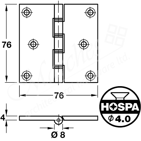 Projection Hinge 76x76mm Brass - Projection hinges - Ironmongery Hinges ...
