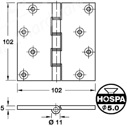 Brass DPBW projection butt hinge, 102 x 102 mm - Projection hinges ...