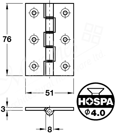 Butt Hinge Dpbw 76x51mm Brass - Washered hinges - Ironmongery Hinges ...