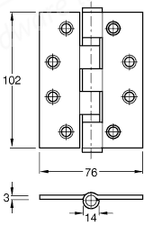 Stainless steel 2BB butt hinge, 102 x 76 mm - Ball bearing hinges ...
