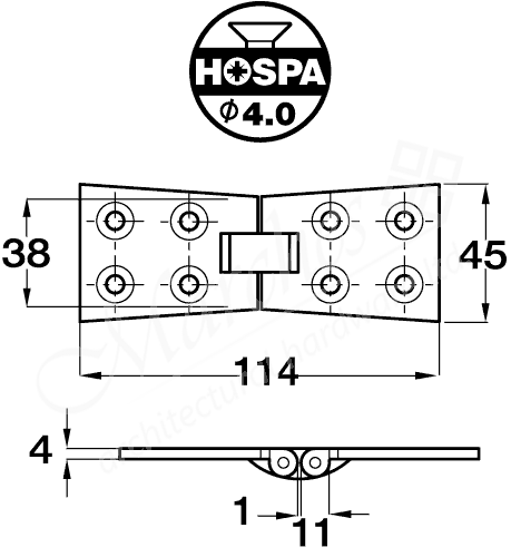 Counter Flap Hinge 114x38mm - Counterflap hinges - Ironmongery Hinges ...