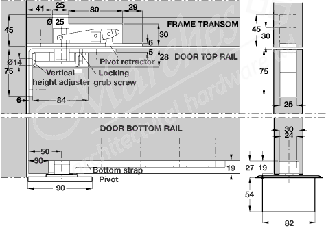Double Action Pivot Set 90x44mm Plate - Floor Pivots - Door Closing ...